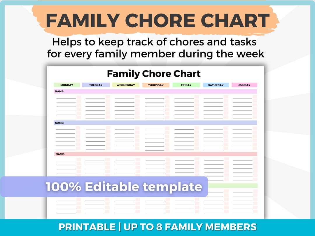 Family chore chart, chore chart for kids and adults, ADHD cleaning ...