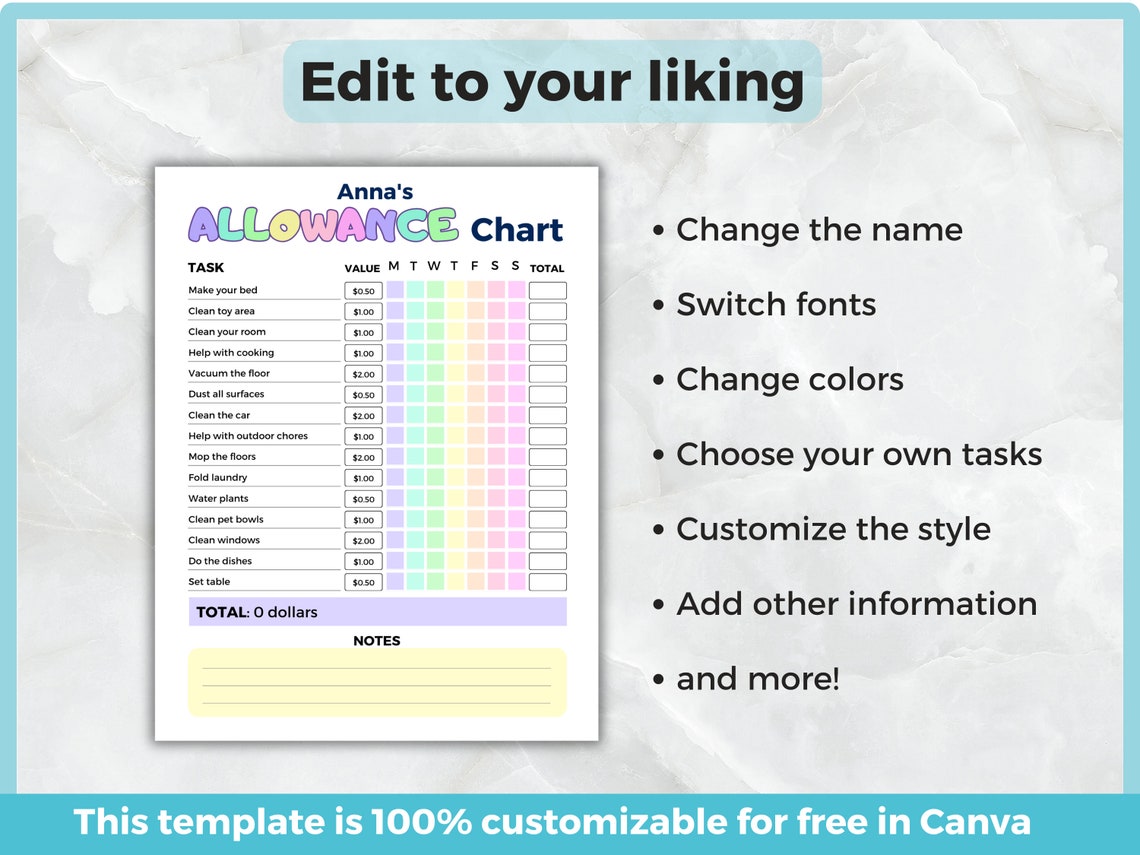 Allowance Tracker, Chore Chart for Kids, Daily, Weekly Checklist ...