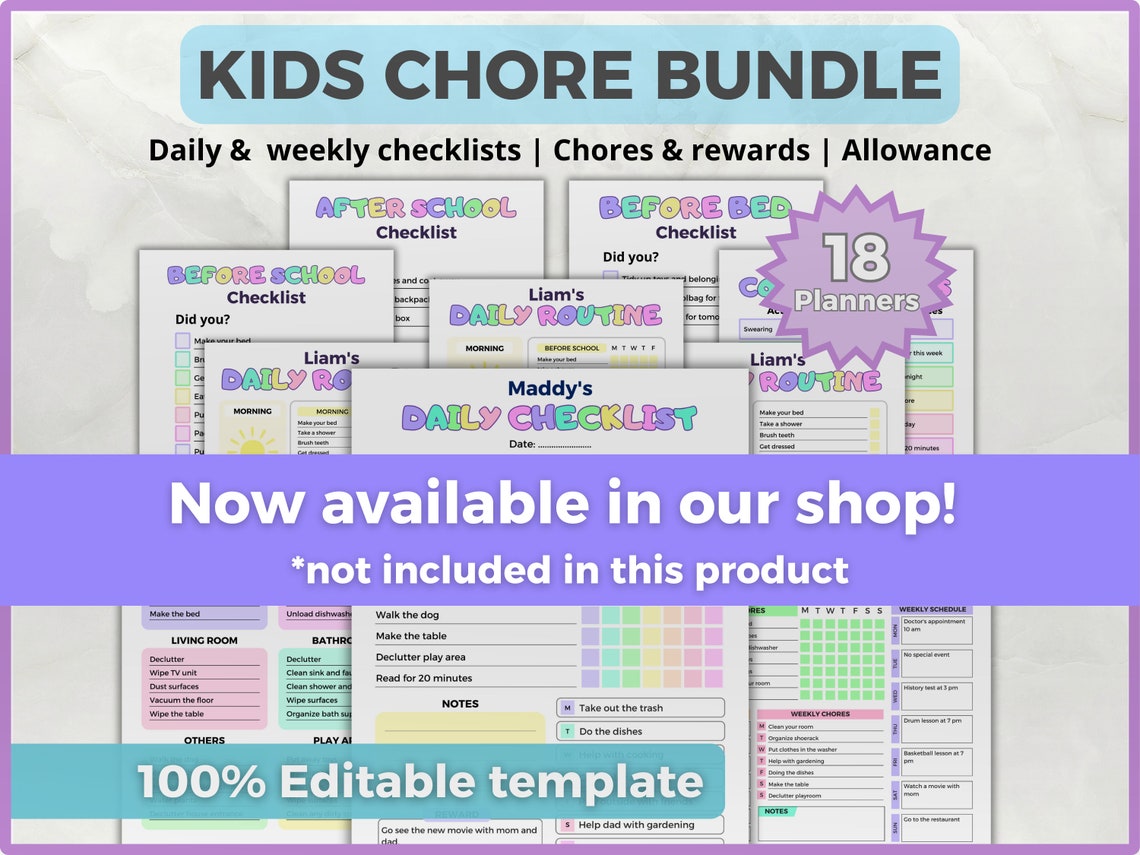 Allowance Tracker, Chore Chart for Kids, Daily, Weekly Checklist ...