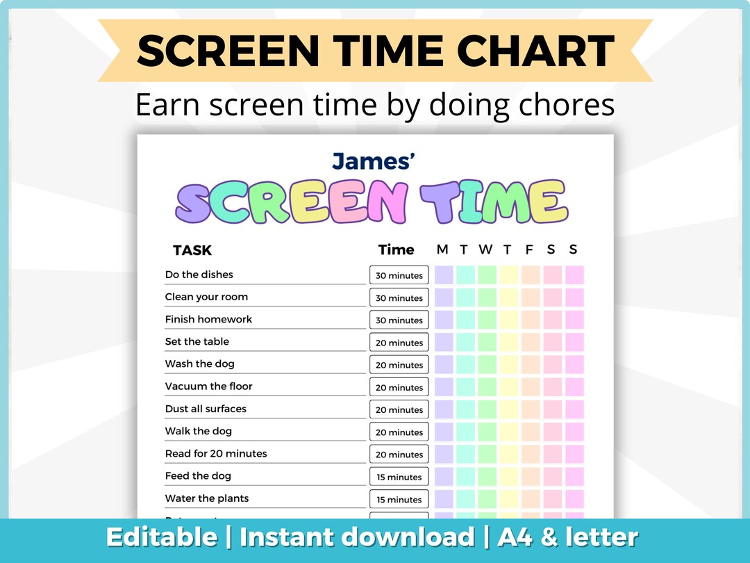 Chore Chart for Kids, Screentime Chart, Routine Checklist ...