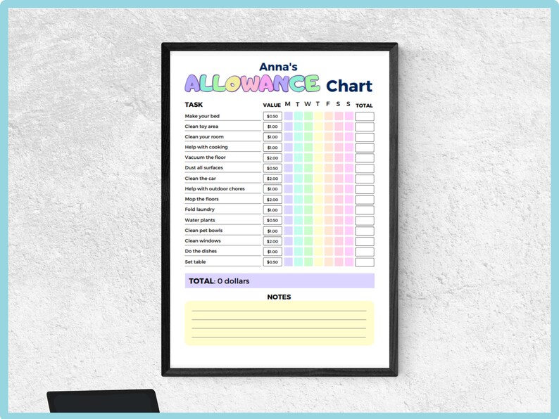 Allowance Tracker, Chore Chart for Kids, Daily, Weekly Checklist ...