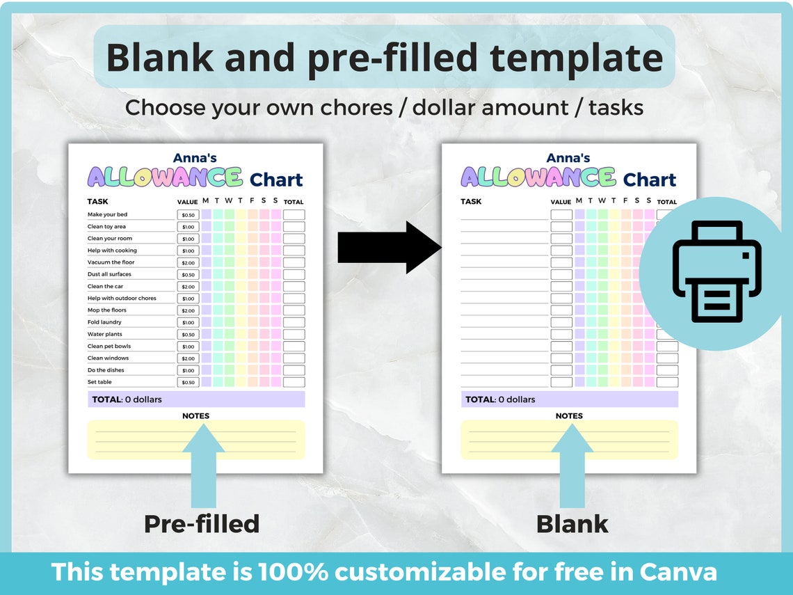 Allowance Tracker, Chore Chart for Kids, Daily, Weekly Checklist ...