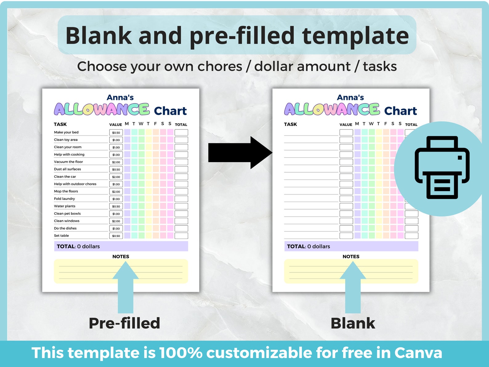 Allowance Tracker, Chore Chart for Kids, Daily, Weekly Checklist ...