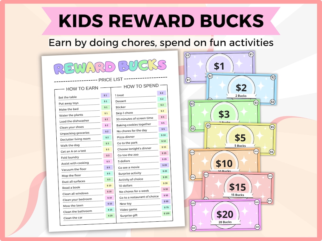 EDITABLE Kids Reward Bucks, Chore Chart for Kids, Mom Bucks, Fake Money ...