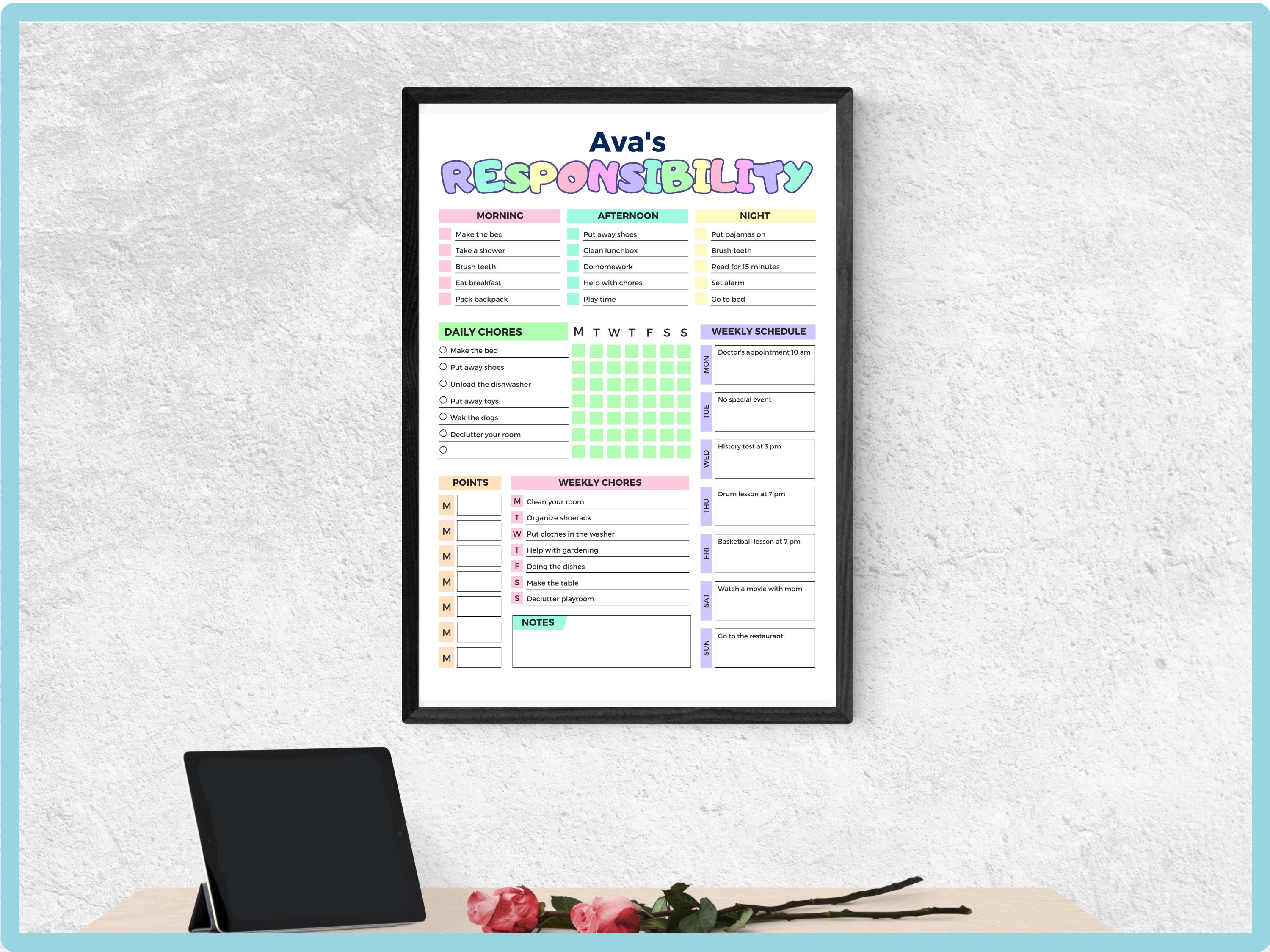 EDITABLE Responsibility Chore Chart for Kids Reward Chart - Etsy