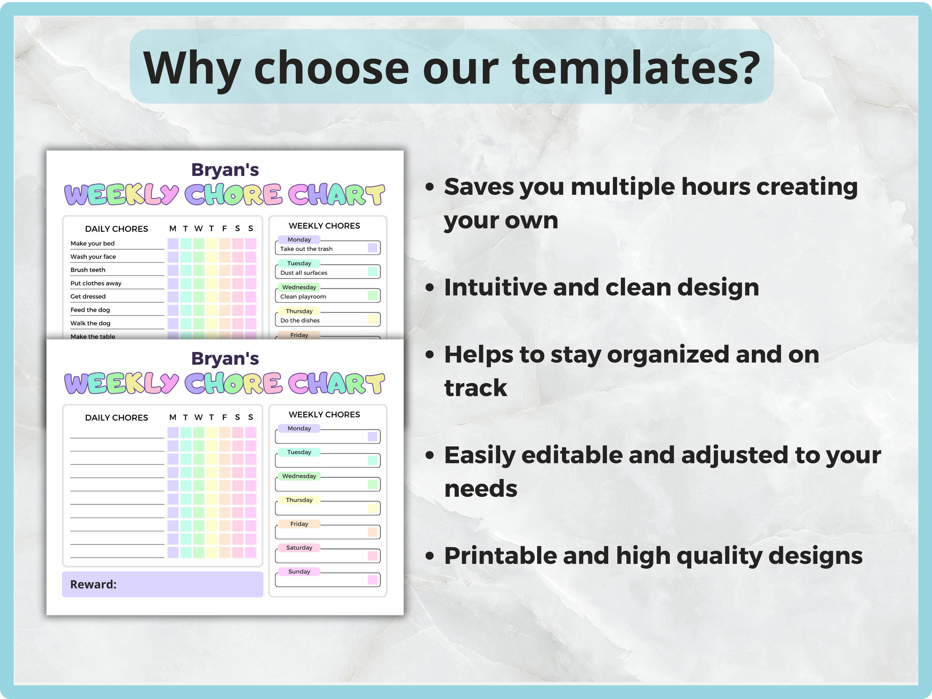 Weekly Chore Chart for Kids, Reward Chart, Routine, Behaviour ...