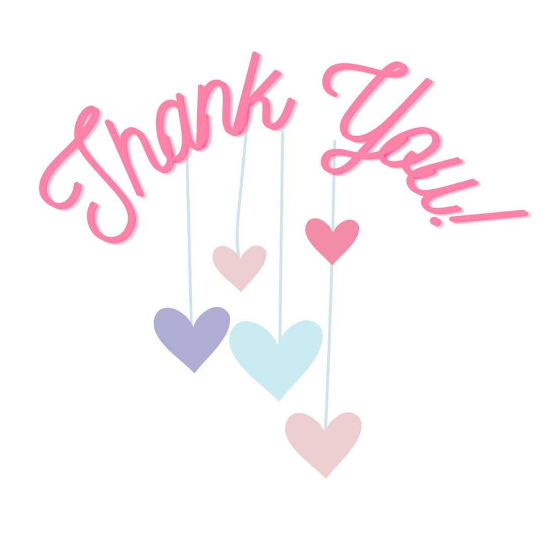 Cute Hearts Thank You Card Template, Pink & Pastel (digital Download ...