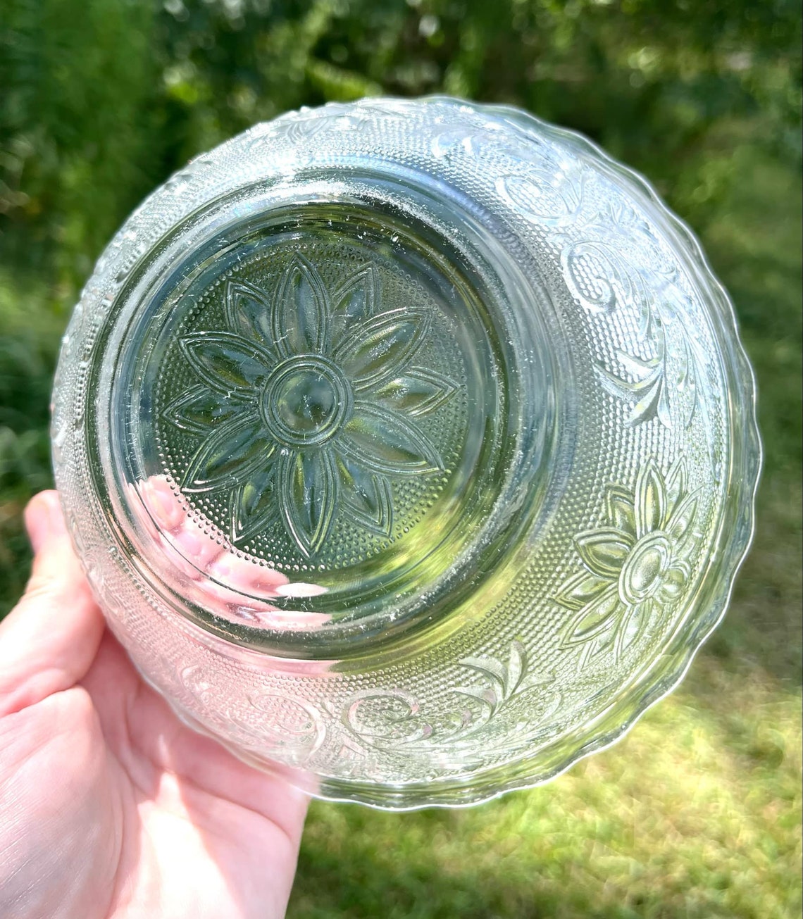 Vintage Anchor Hocking Sandwich Pattern Clear Glass Scalloped Serving ...