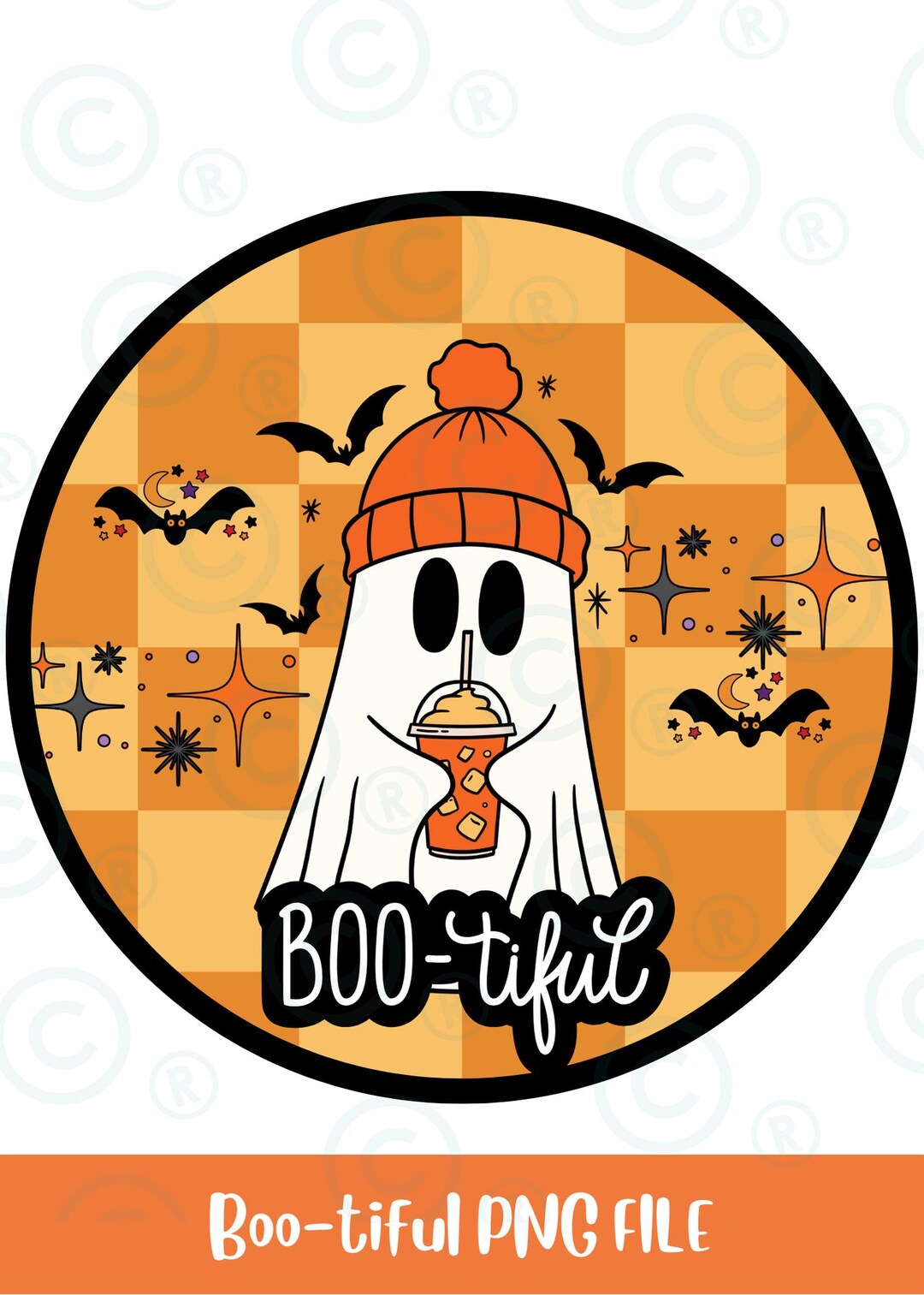 Boo-tiful Ghost Checkered Round Halloween Digital Download for Freshie ...