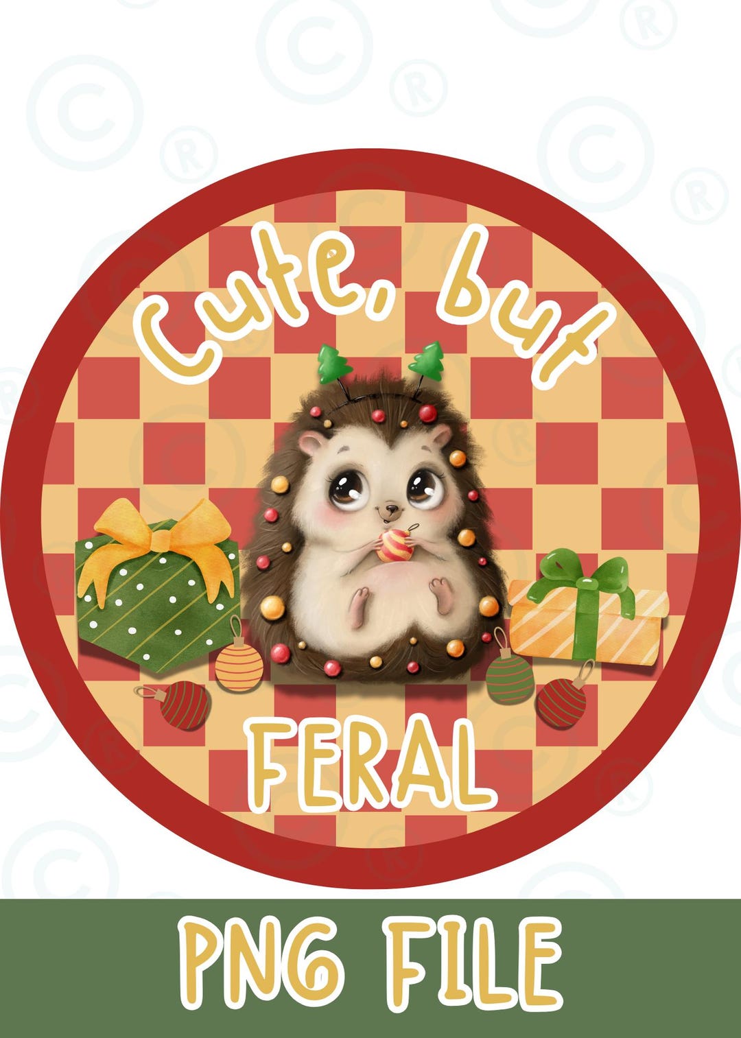Cute, but Feral Checkered Christmas Round Digital Download for Freshie ...