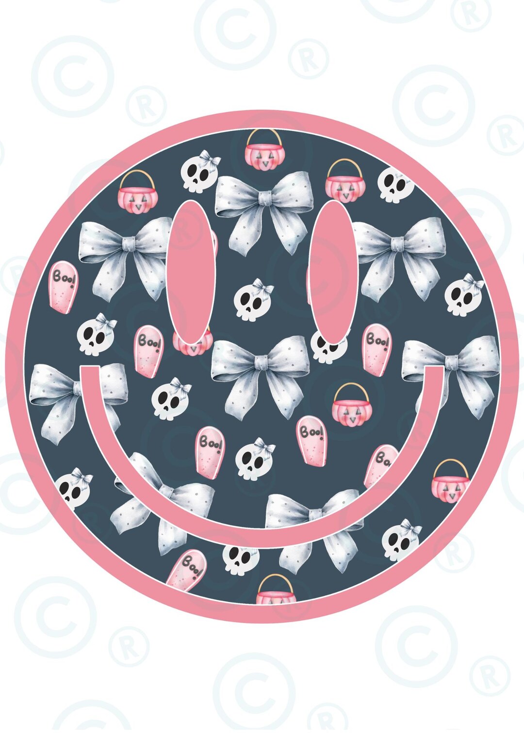 Smiley Face Coquette Bow Cute Skull RIP Grave Trick or Treating Bucket ...