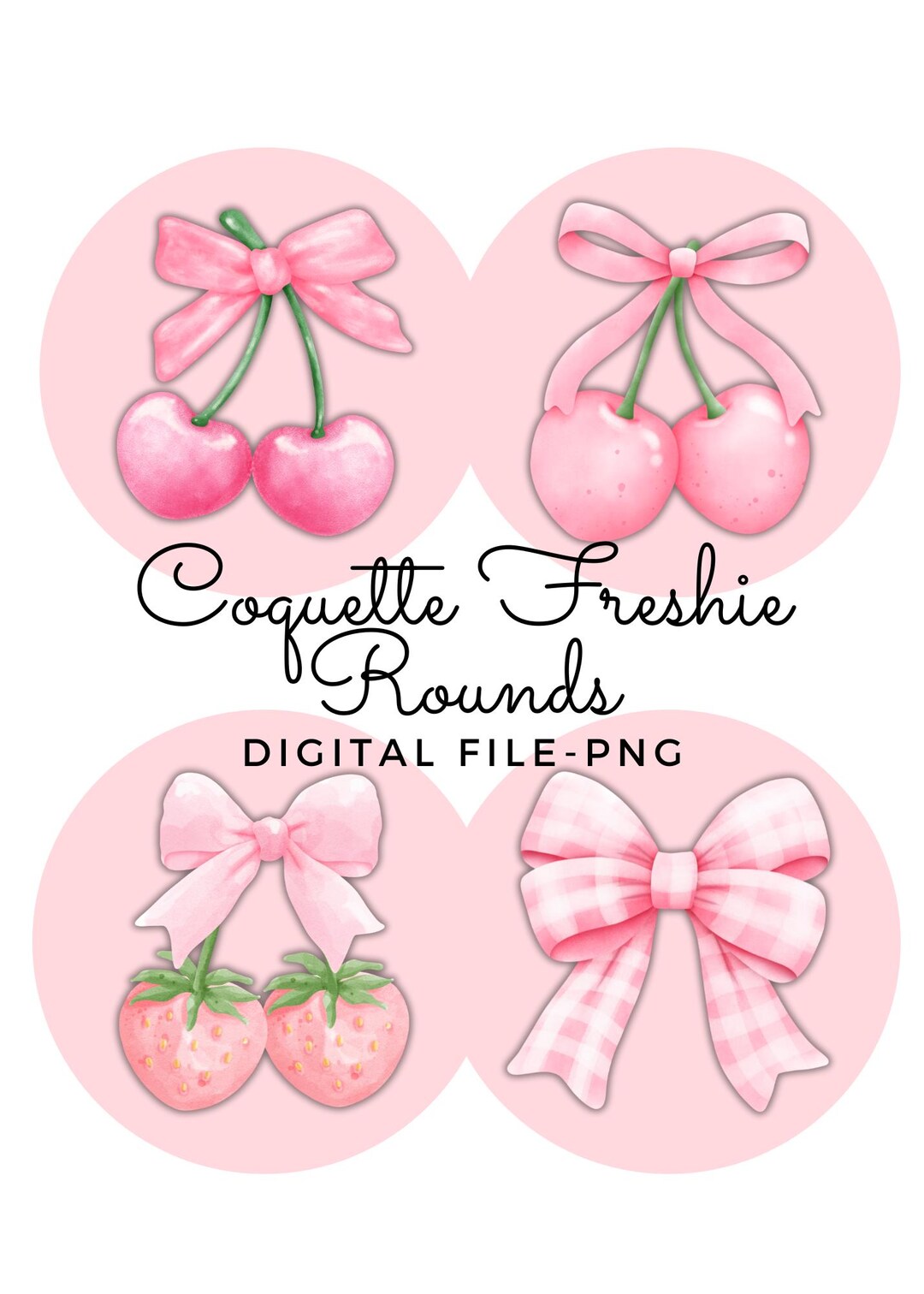 Coquette, Cherries, Strawberries, Bow, Valentines, Sweet Pink, Round ...