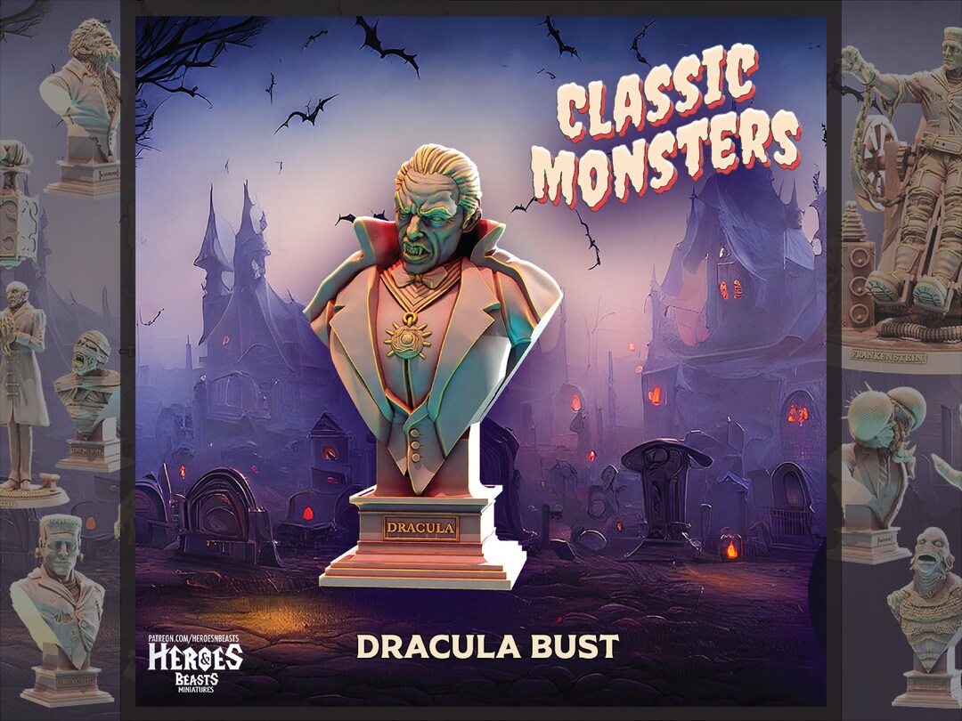 Dracula Bust Vampire Statue Heroes & Beasts Classic Movie Monsters Dnd ...
