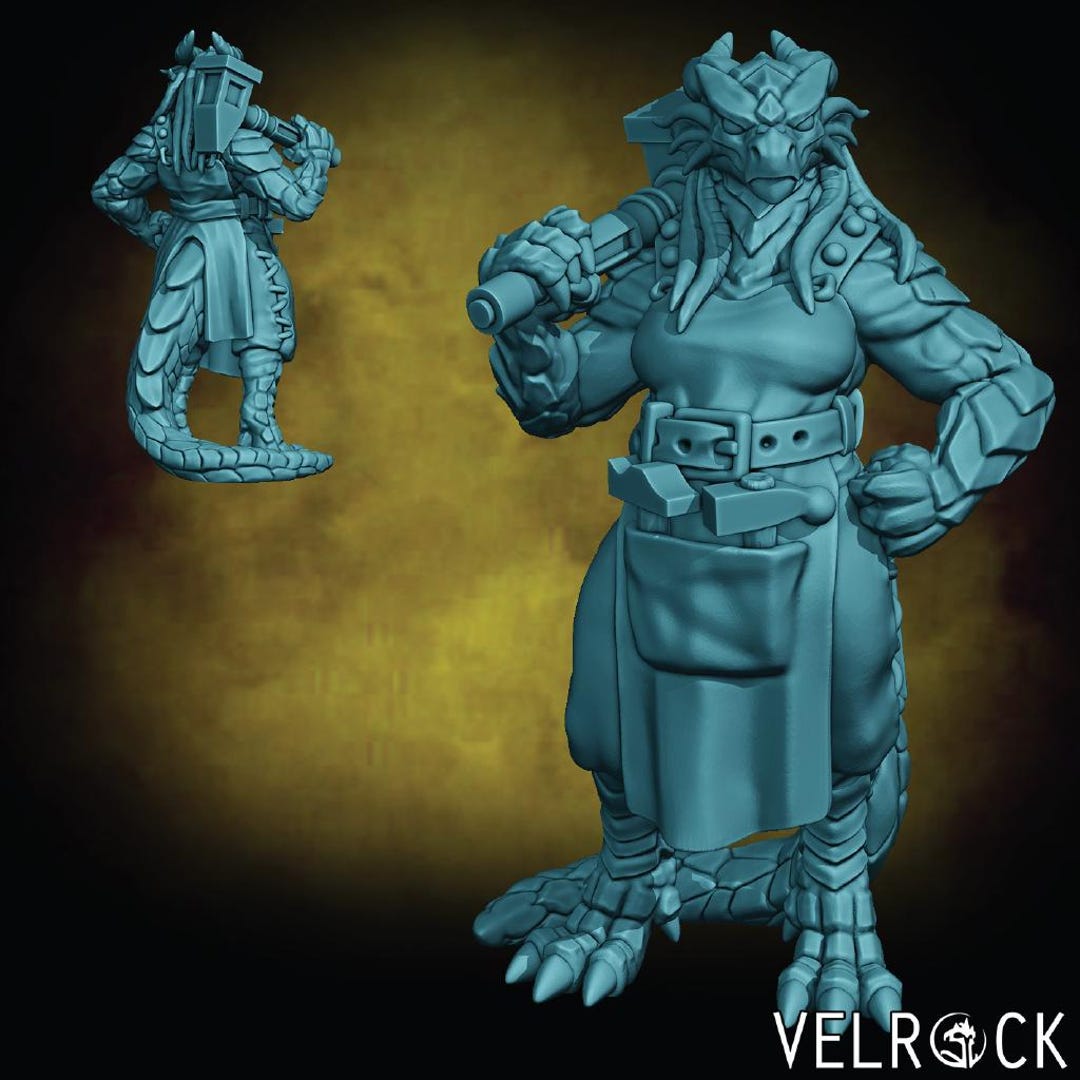 Female Dragonkin Blacksmith | Dragonborn Miniature | Velrock Art ...