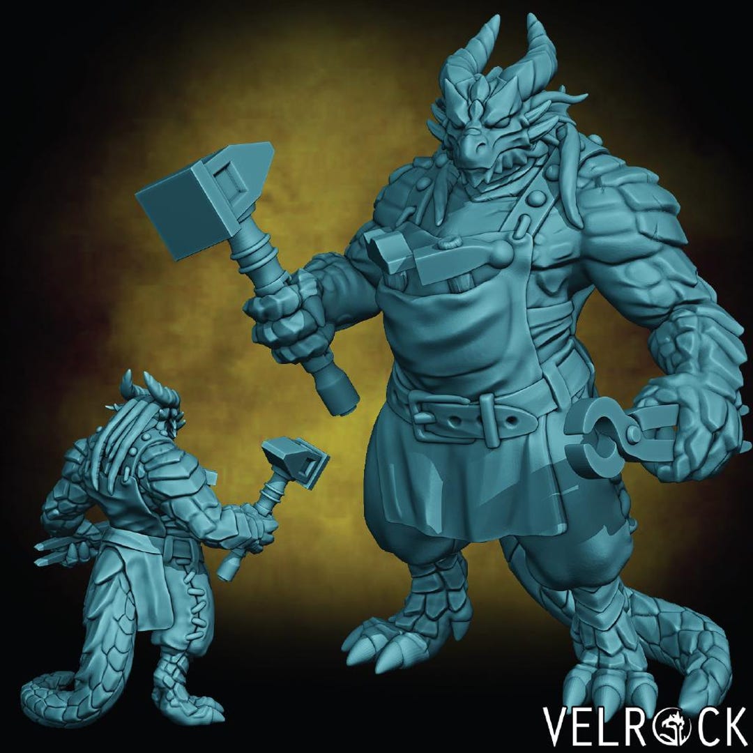 Male Dragonkin Blacksmith | Dragonborn Miniature | Velrock Art ...