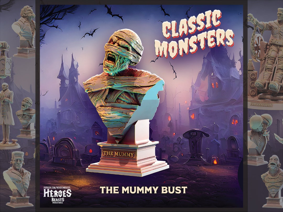 Mummy Bust Undead Statue Heroes & Beasts Classic Movie Monsters Dnd ...