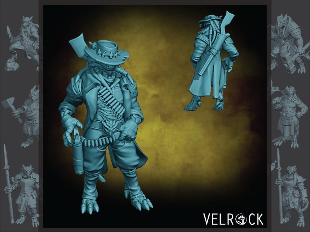 Male Dragonfolk Gunslinger | Rogue Miniature | Velrock Art | Company of ...