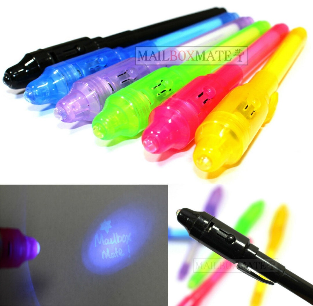 4x UV Pens With Light Magic Invisible Ink Secret Marker Pen With Ultra ...