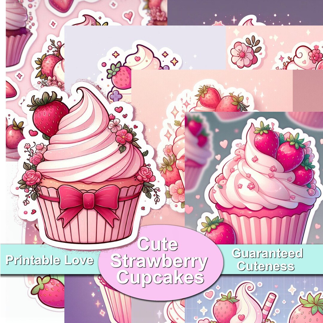 CUTE STRAWBERRY CUPCAKES Stickers & Printables Love Fussy Cuts for ...