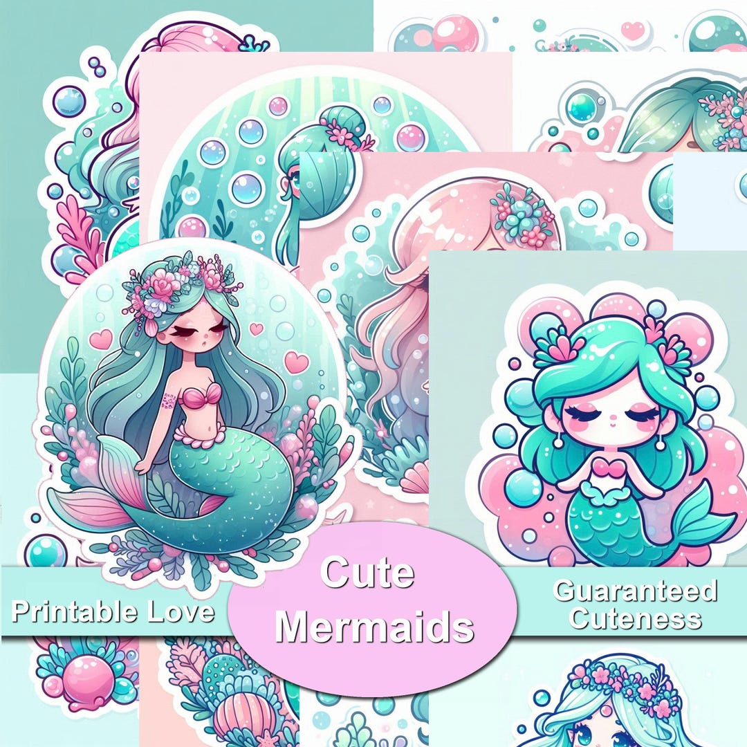 CUTE MERMAIDS Printables & Fussy Cuts for Crafts Adorable Mermaid ...