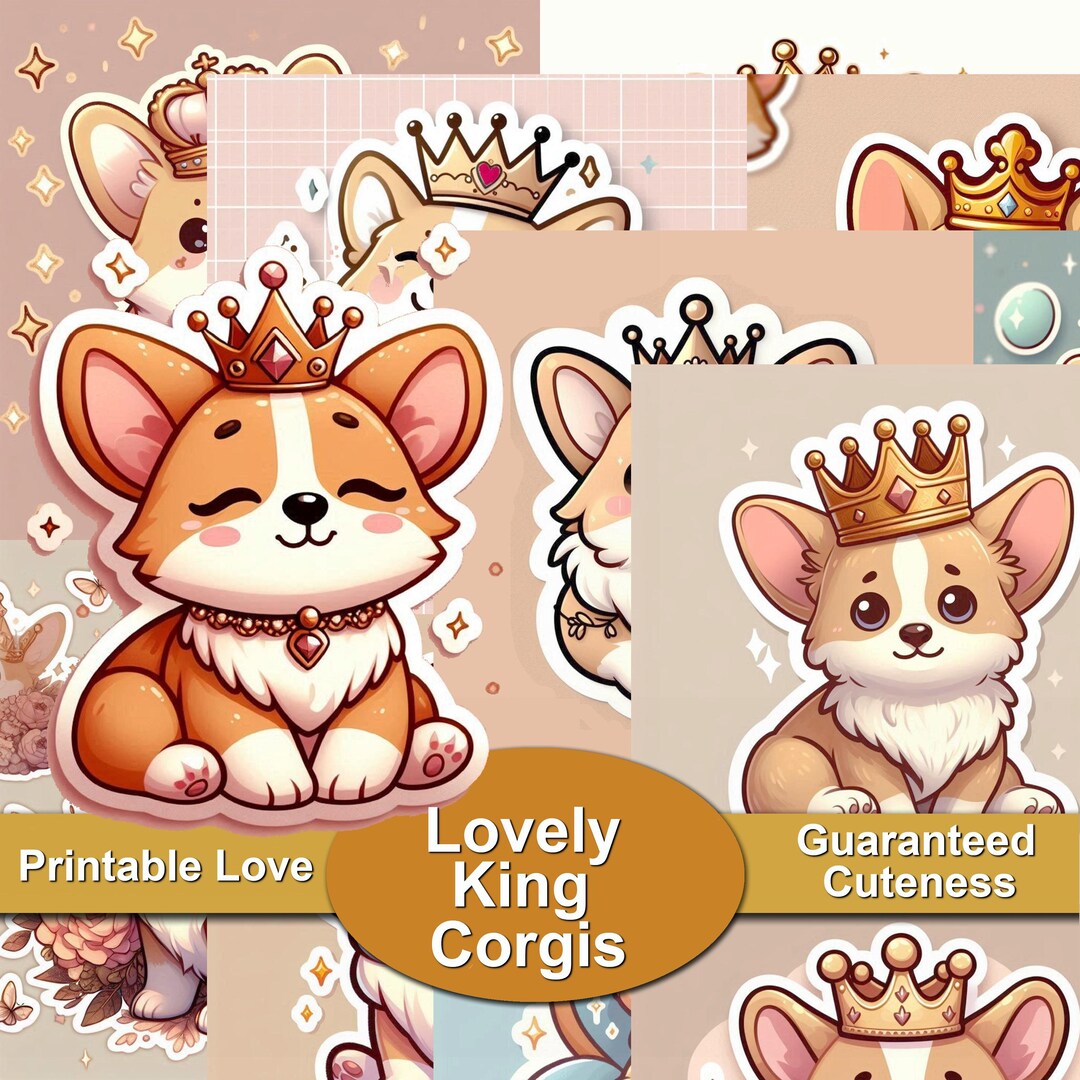 LOVELY KING CORGIS Stickers & Printables Very Adorable Arts Fussy Cuts ...