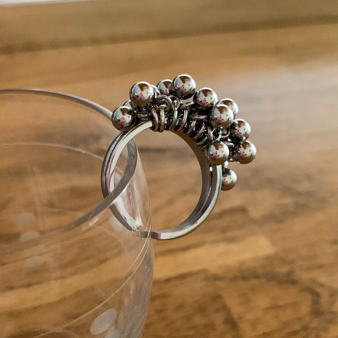 Double Band Silver Ring With Charms - Unique Ring - Ball, Sphere ...