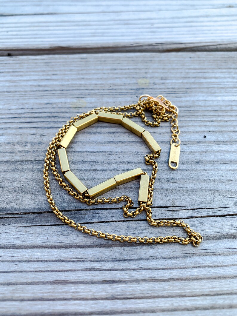 Gold Chain Necklace With Square Tube Beads - Minimalist Jewelry - Gold ...