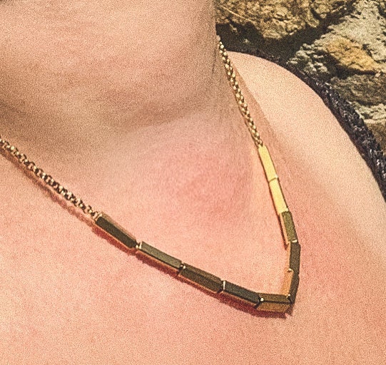 Gold Chain Necklace With Square Tube Beads - Minimalist Jewelry - Gold ...