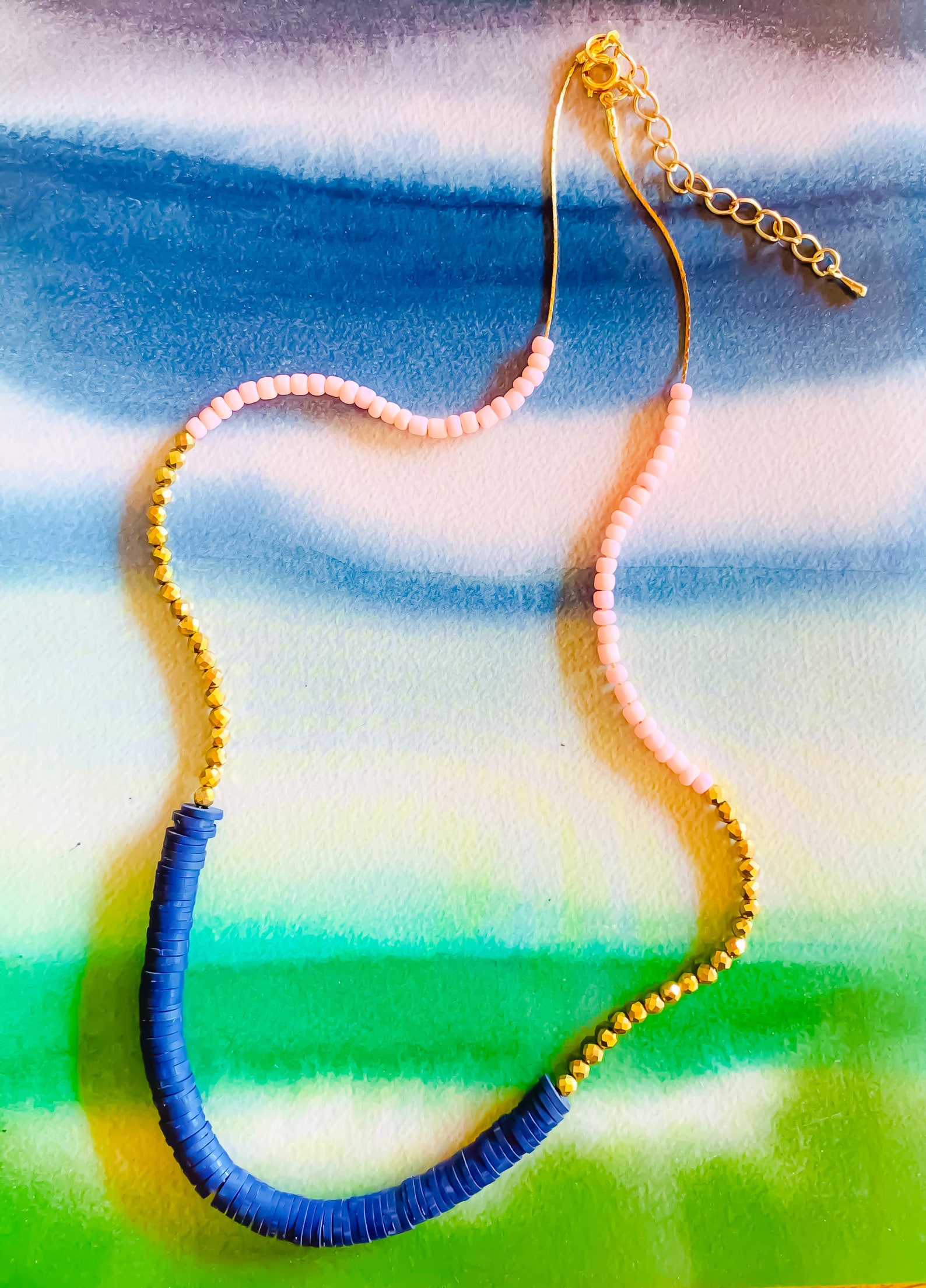 Fine Gold Chain Necklace With Heishi Beads, Seed Beads, and Gold-plated ...
