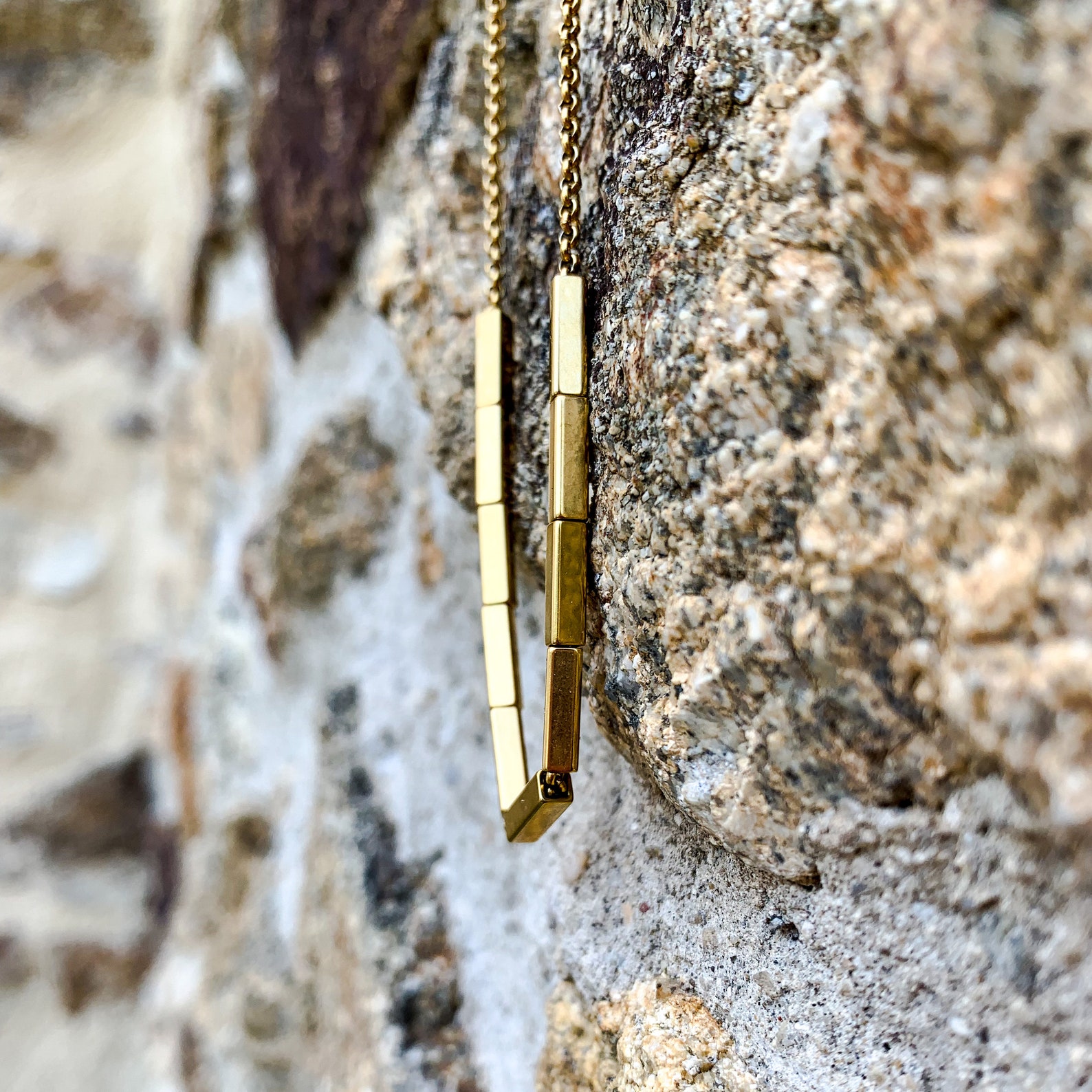 Gold Chain Necklace With Square Tube Beads - Minimalist Jewelry - Gold ...