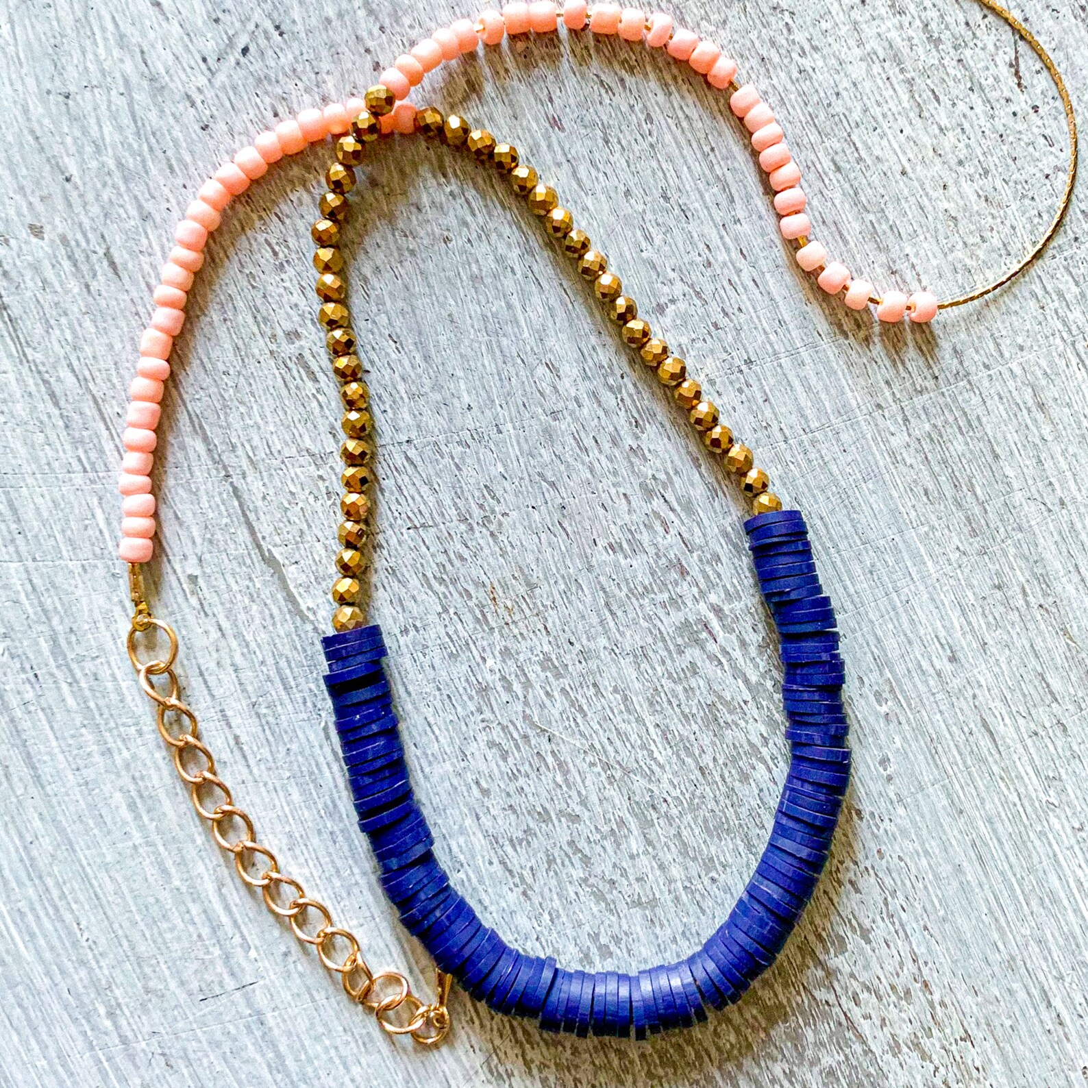 Fine Gold Chain Necklace With Heishi Beads, Seed Beads, and Gold-plated ...