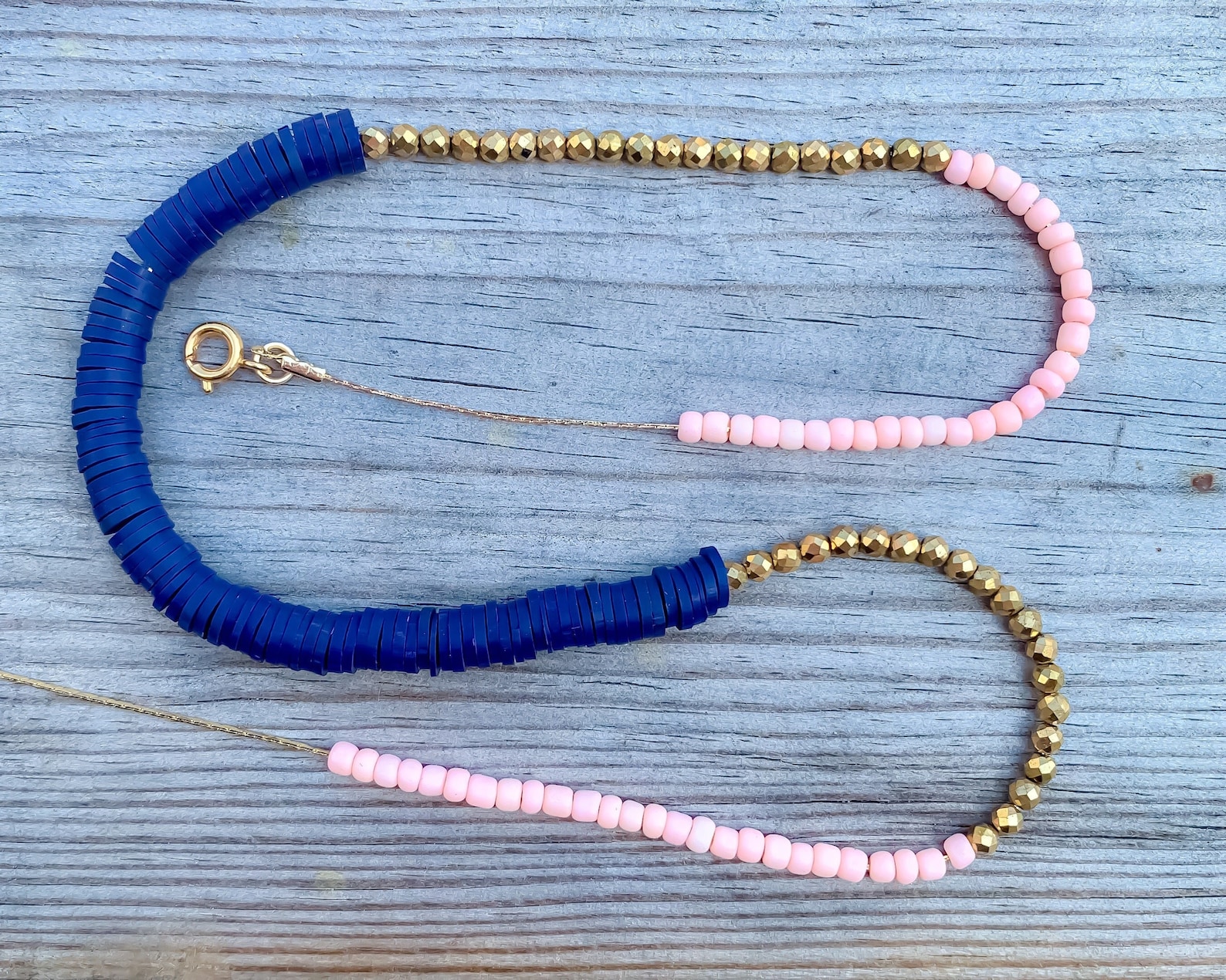 Fine Gold Chain Necklace With Heishi Beads, Seed Beads, and Gold-plated ...