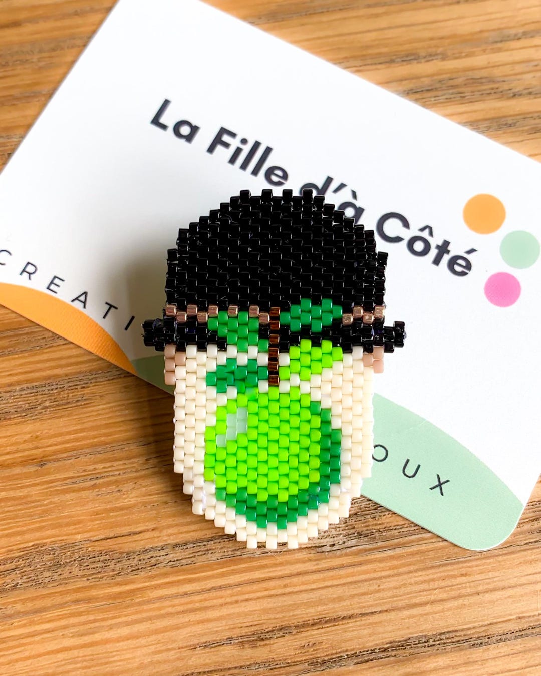 Brooch Reproduction Small Painting Beads Miyuki Green Apple Bowler Hat ...