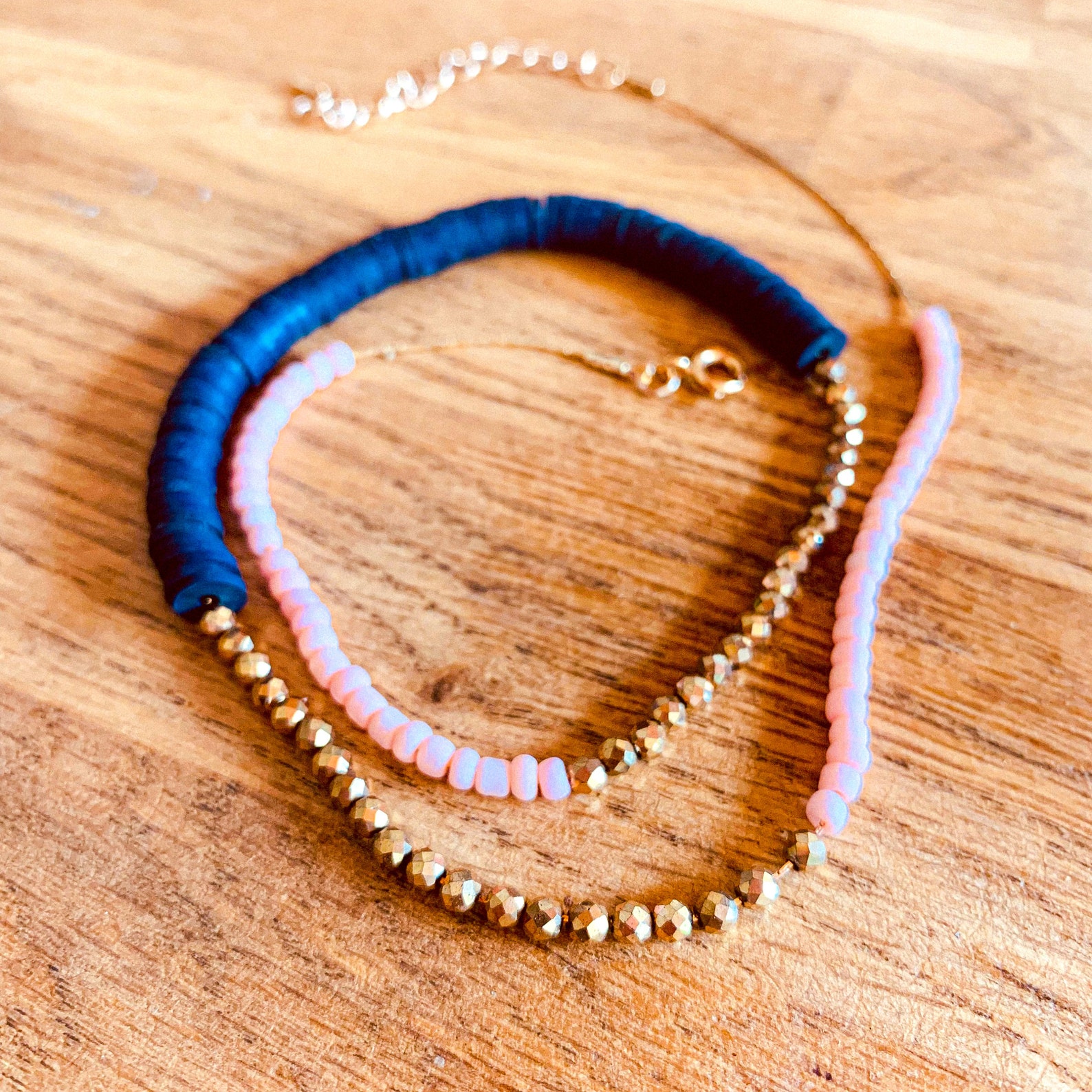 Fine Gold Chain Necklace With Heishi Beads, Seed Beads, and Gold-plated ...