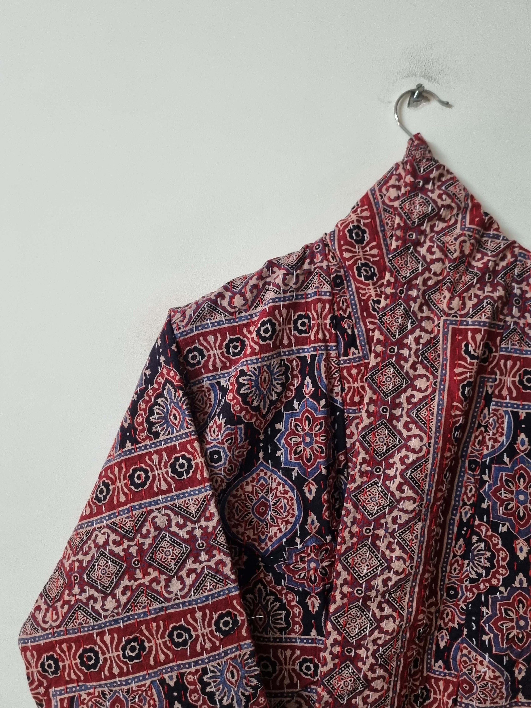 Red Ajrakh Kantha Jacket Indian Cotton Kantha Coat Handmade - Etsy