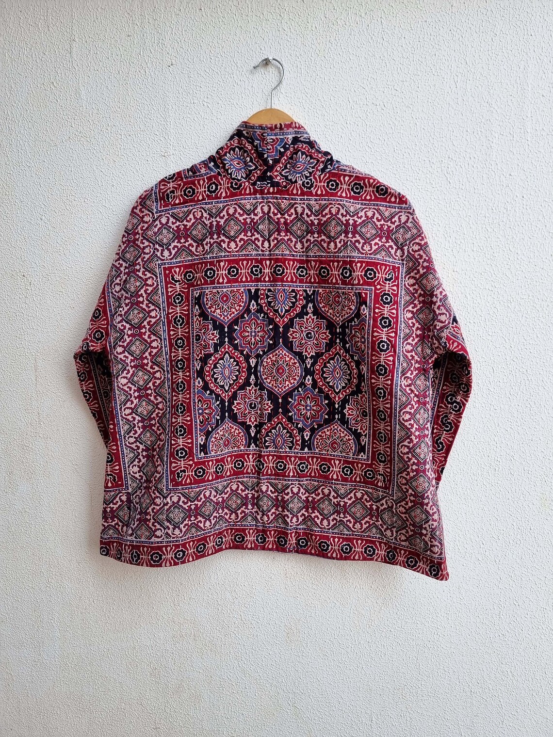 Red Ajrakh Kantha Jacket, Indian Cotton Kantha Coat, Handmade Kantha ...