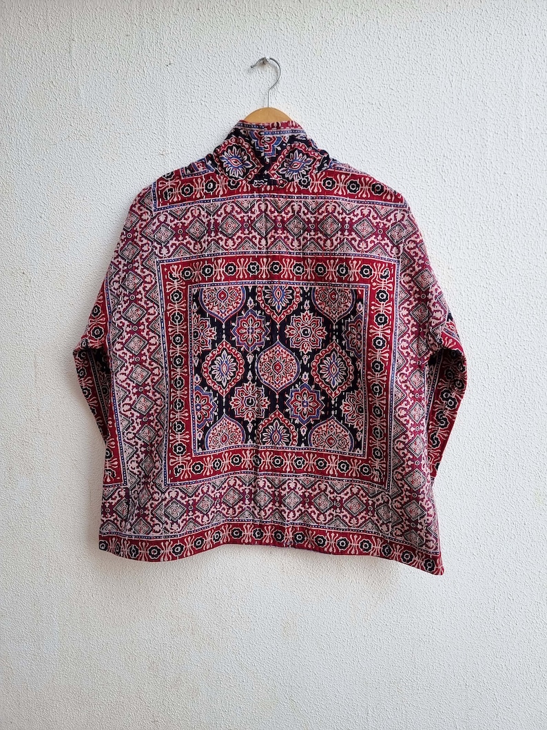 Red Ajrakh Kantha Jacket, Indian Cotton Kantha Coat, Handmade Kantha ...