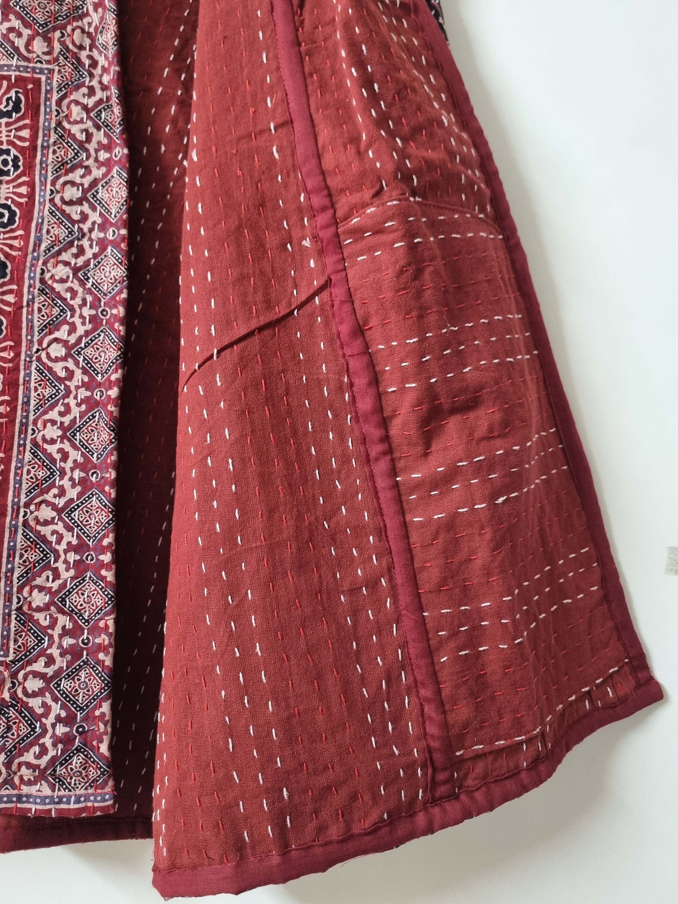 Red Ajrakh Kantha Jacket Indian Cotton Kantha Coat Handmade - Etsy