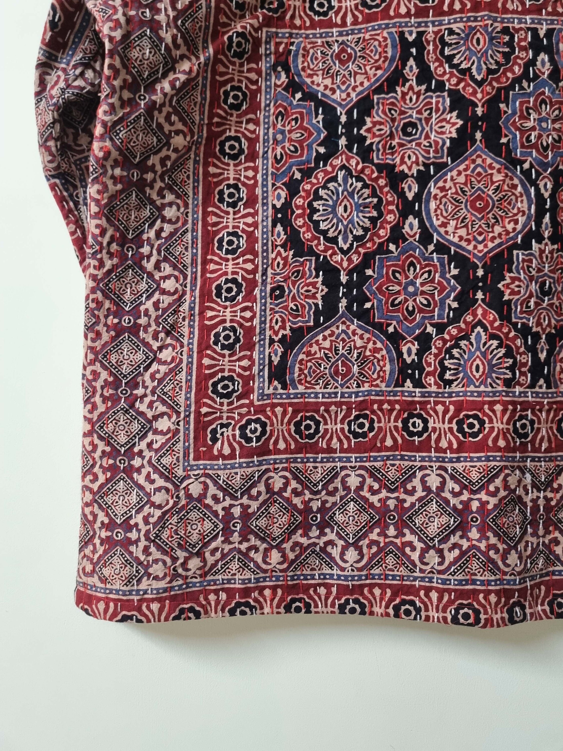 Red Ajrakh Kantha Jacket Indian Cotton Kantha Coat Handmade - Etsy