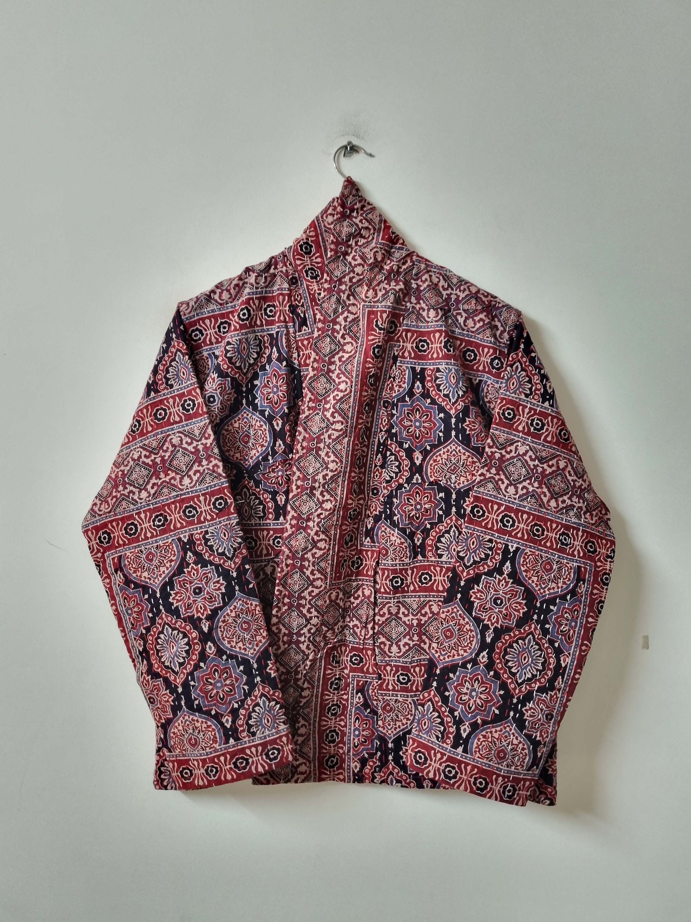 Red Ajrakh Kantha Jacket Indian Cotton Kantha Coat Handmade - Etsy