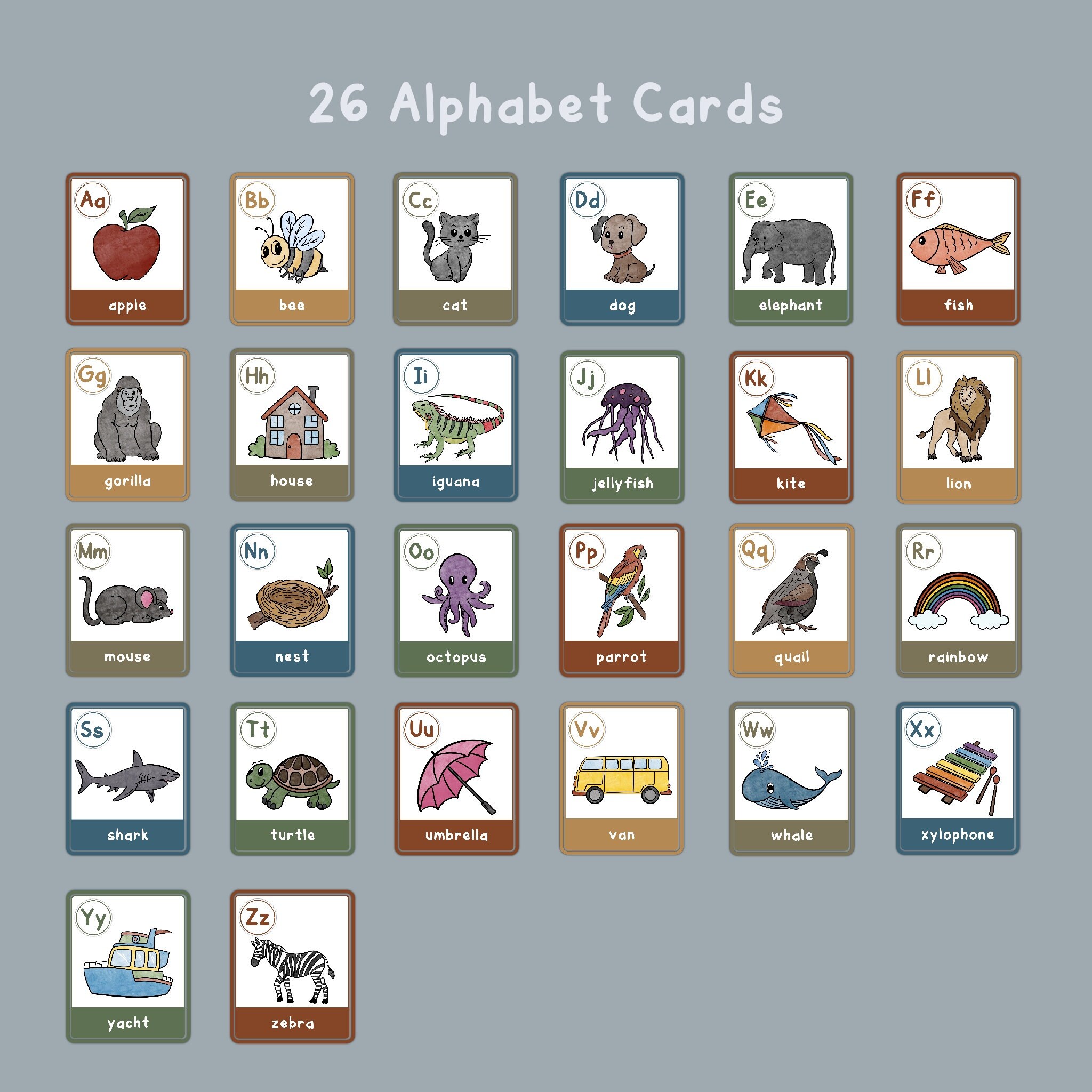 ABC Cards Printable Homeschool Printable Preschool Nursery Wall Art ...