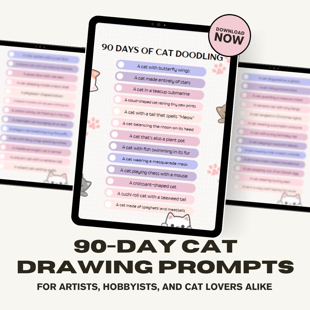 90-day Cat Doodle Prompts PDF | Printable Art Prompts | Drawing Ideas ...