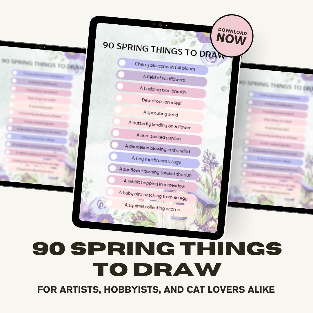90 Spring Drawing Prompts | Printable Art Ideas PDF | Spring Sketchbook ...
