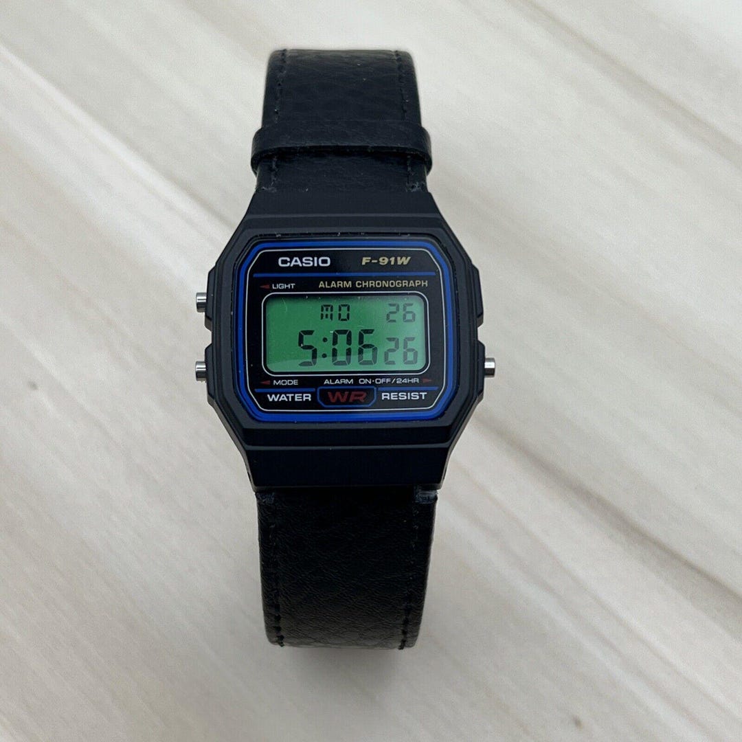 Casio F-91W Digital Watch - Green Screen Mod - Black Buffalo Grain ...