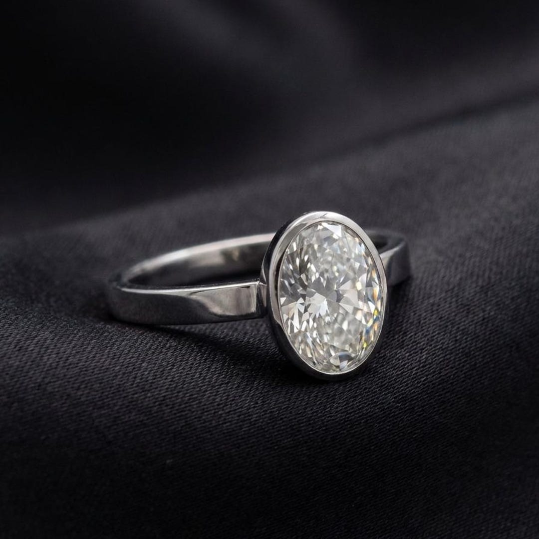 Bezel Set 2CT Oval Crushed Ice Moissanite Ring, 14K Gold Solitaire - Etsy