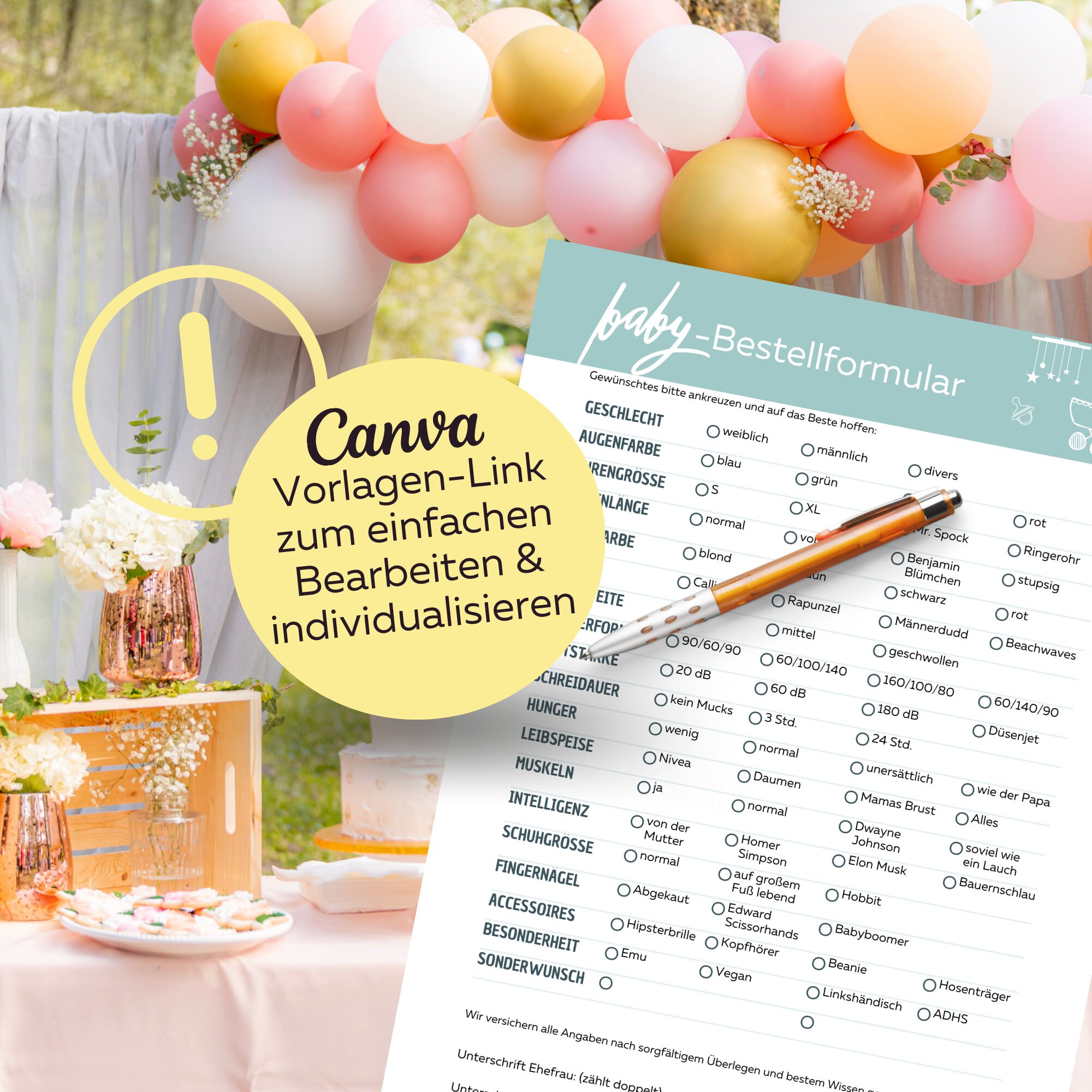 Baby Order Form Canva Template Wedding Newspaper Funny Application Form ...