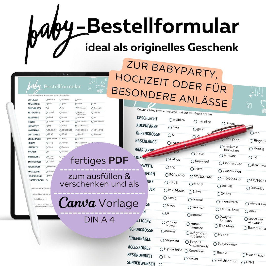 Baby Order Form Canva Template Wedding Newspaper Funny Application Form ...
