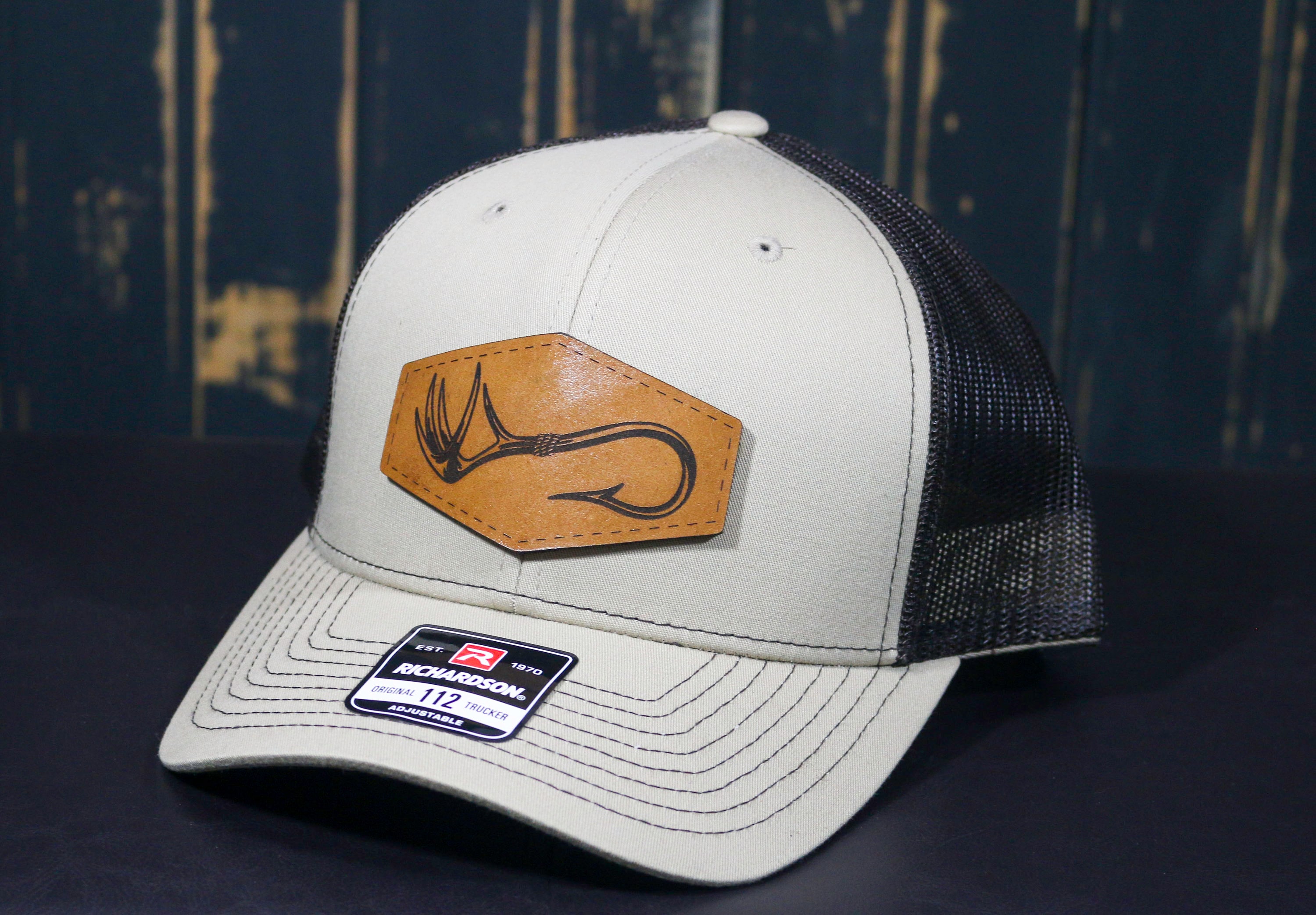 Hunting and Fishing Trucker Hat Leather Patch Richardson Snapback - Etsy