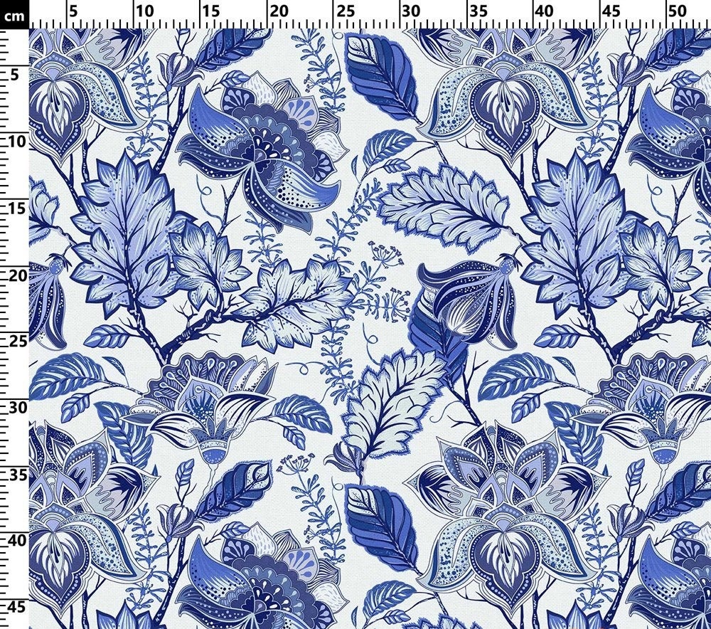 Blue Tapestry Floral Fabric by the Yard Teal Fabric Flowers - Etsy