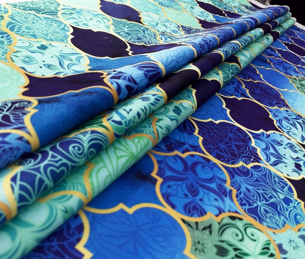 Blue Moroccan Fabric, Cobalt Blue and Aqua Decorative Moroccan Tiles ...